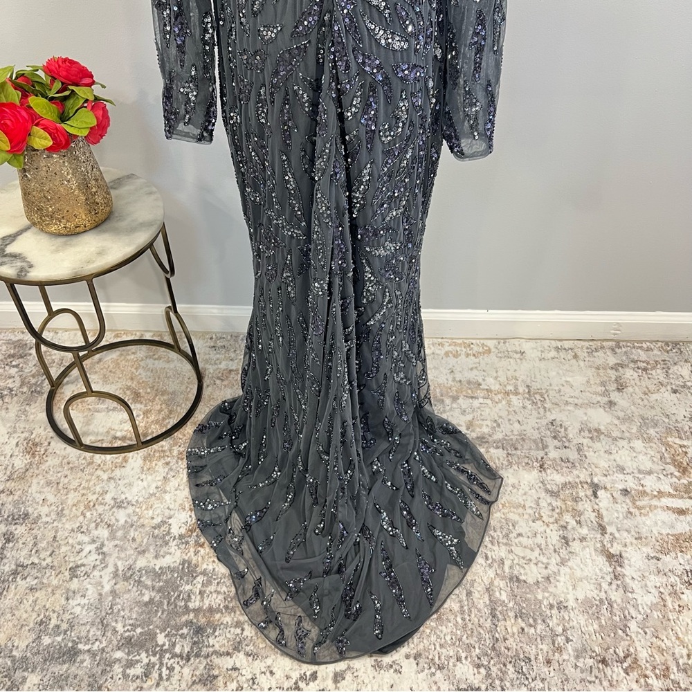 Mac Duggal | Dresses | Mac Duggal Charcoal Grey Beaded Long Sleeve ...